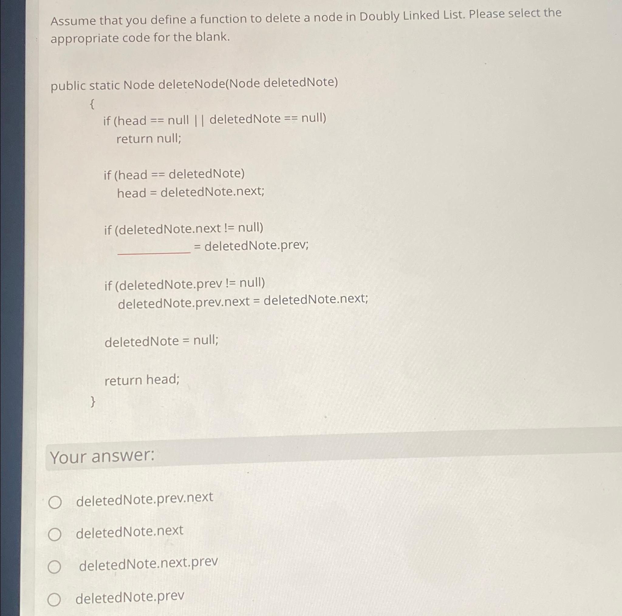 Solved Assume that you define a function to delete a node in | Chegg.com