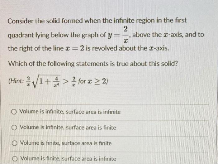 Solved Consider the solid formed when the infinite region in | Chegg.com