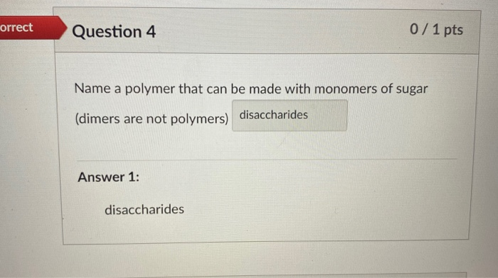 Solved orrect Question 4 0 / 1 pts Name a polymer that can | Chegg.com