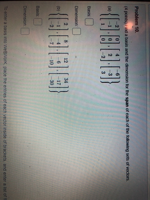 Solved Problem 10. (4 points) Find a basis and the dimension | Chegg.com