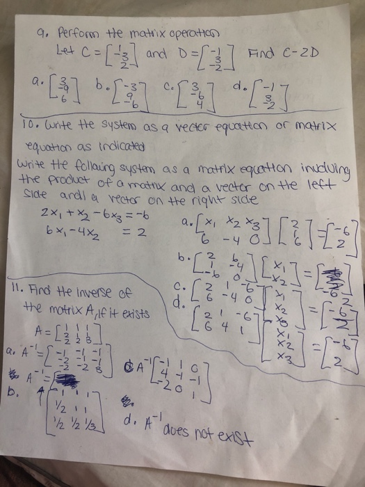 Solved a. 9. Perform the matrix operation Let C = [ - ] and | Chegg.com