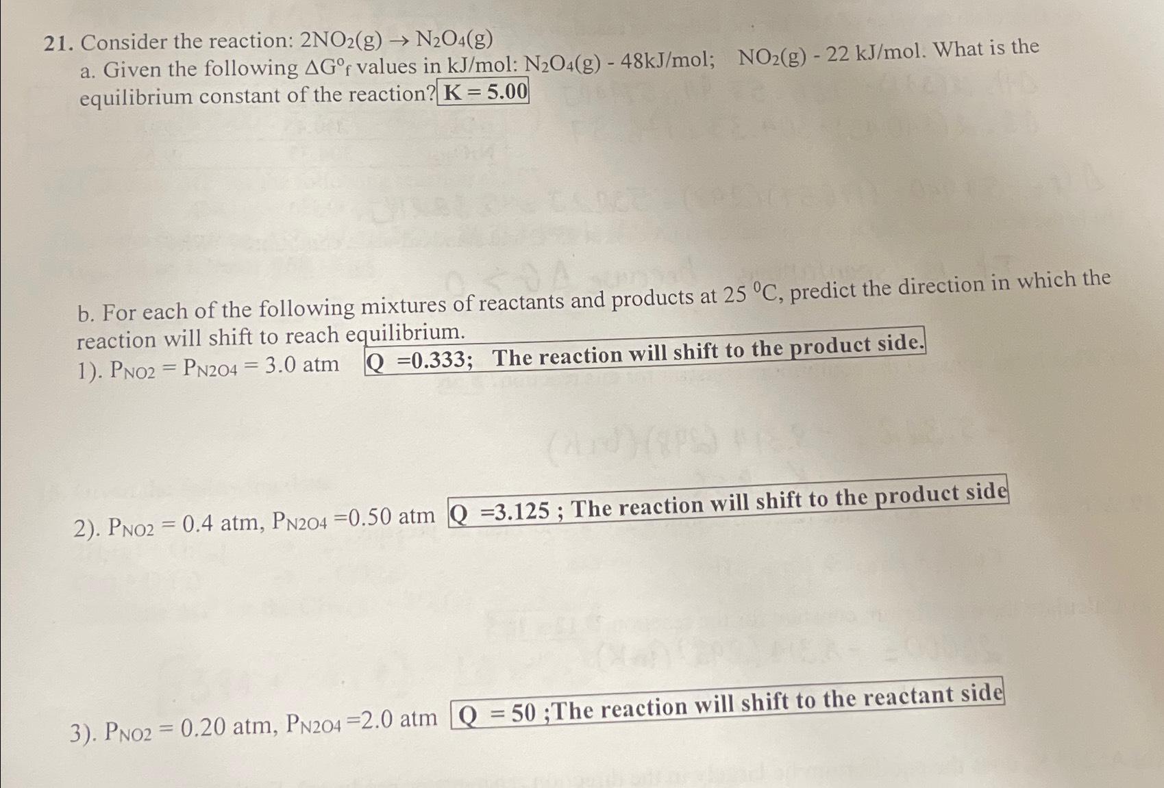 Solved Consider the reaction: 2NO2(g)→N2O4(g)a. ﻿Given the | Chegg.com