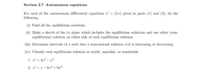 Solved Section 2.7 Autonomous equations For each of the | Chegg.com