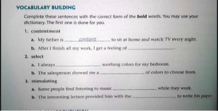 Solved VOCABULARY BUILDING Complete these sentences with the | Chegg.com