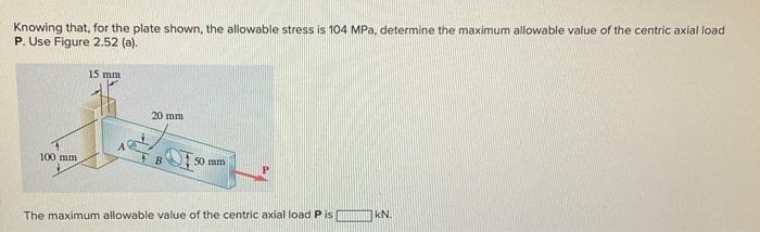 Solved Knowing that, for the plate shown, the allowable | Chegg.com