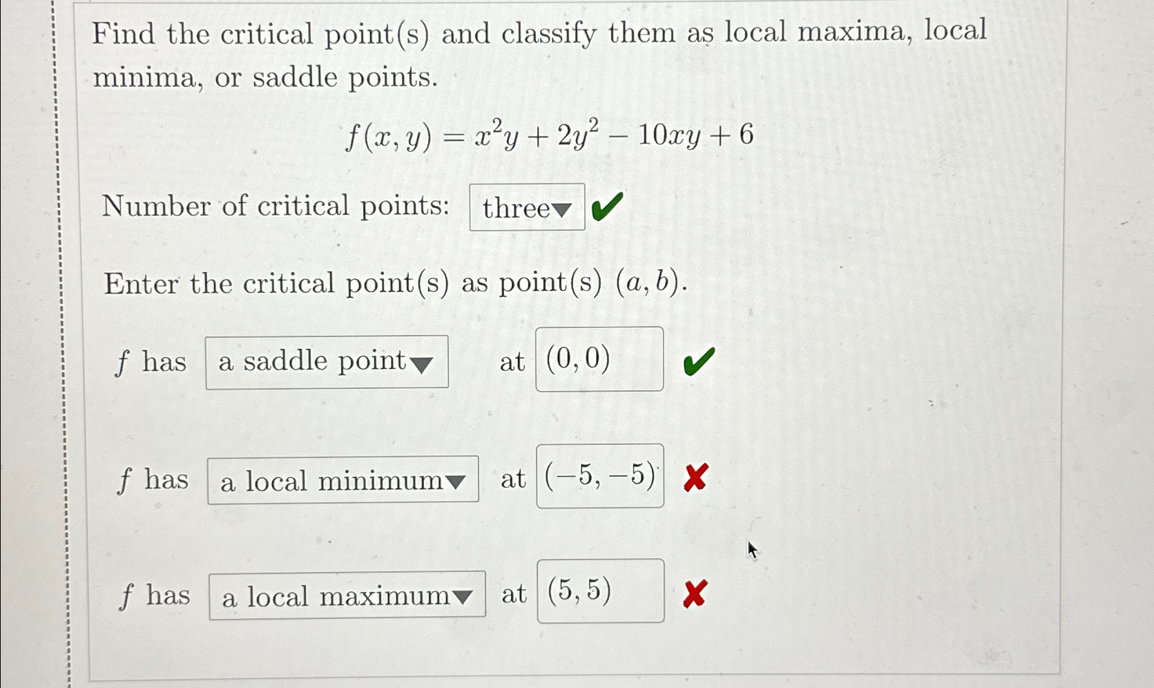 Solved Find the critical point(s) ﻿and classify them as | Chegg.com