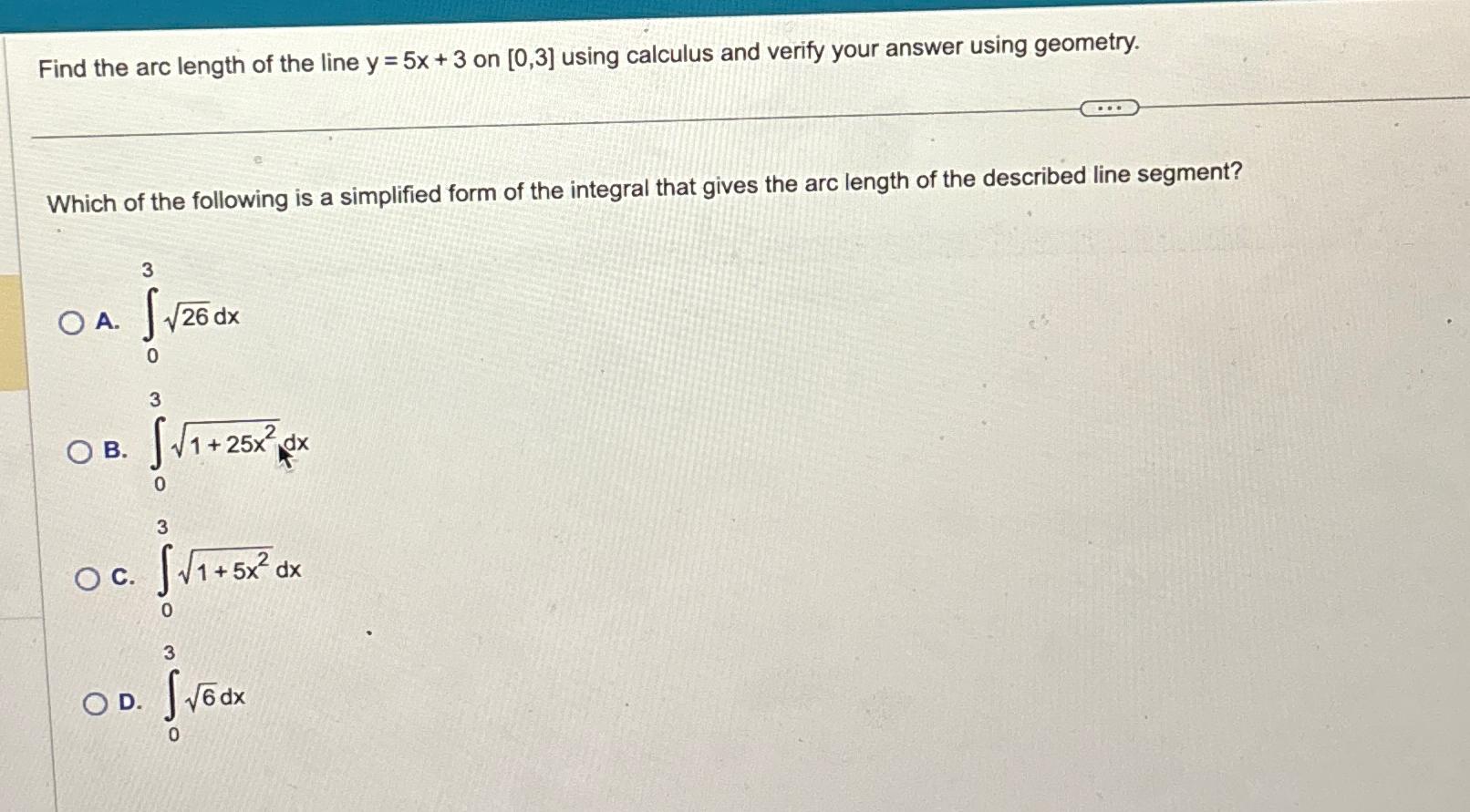 Solved Find the arc length of the line y=5x+3 ﻿on 0,3 ﻿using | Chegg.com