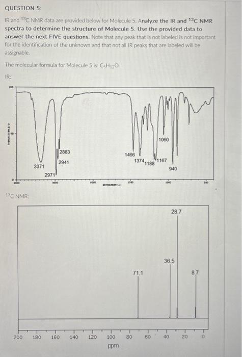 Solved QUESTION 5 : IR and 13C NMR data are provided below | Chegg.com
