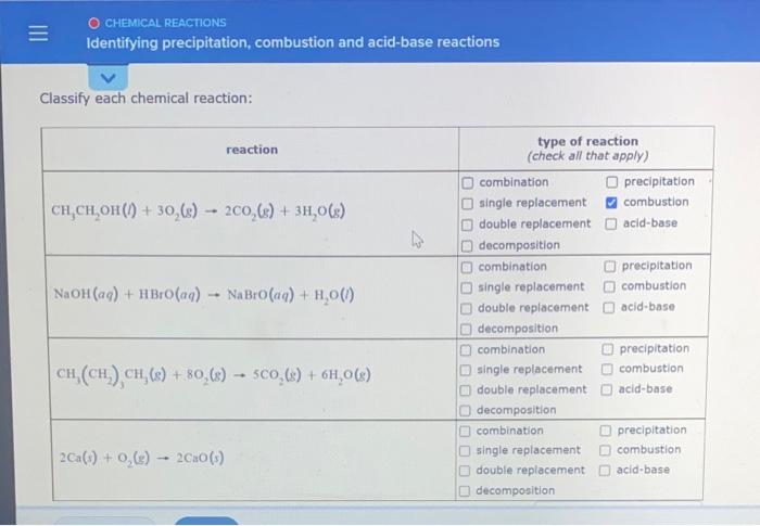 Solved O CHEMICAL REACTIONS Identifying precipitation, | Chegg.com