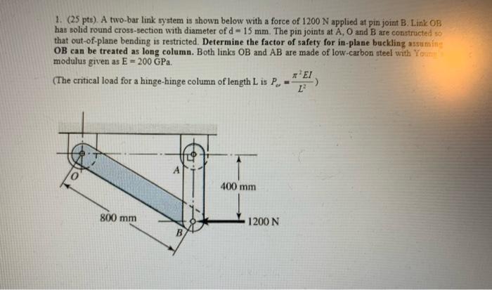 Solved 1. (25 pts). A two-bar link system is shown below | Chegg.com
