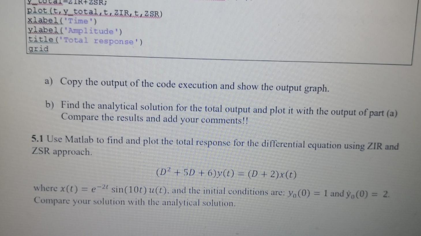 Solved Part 5: Finding the Total response (using ZIR and | Chegg.com