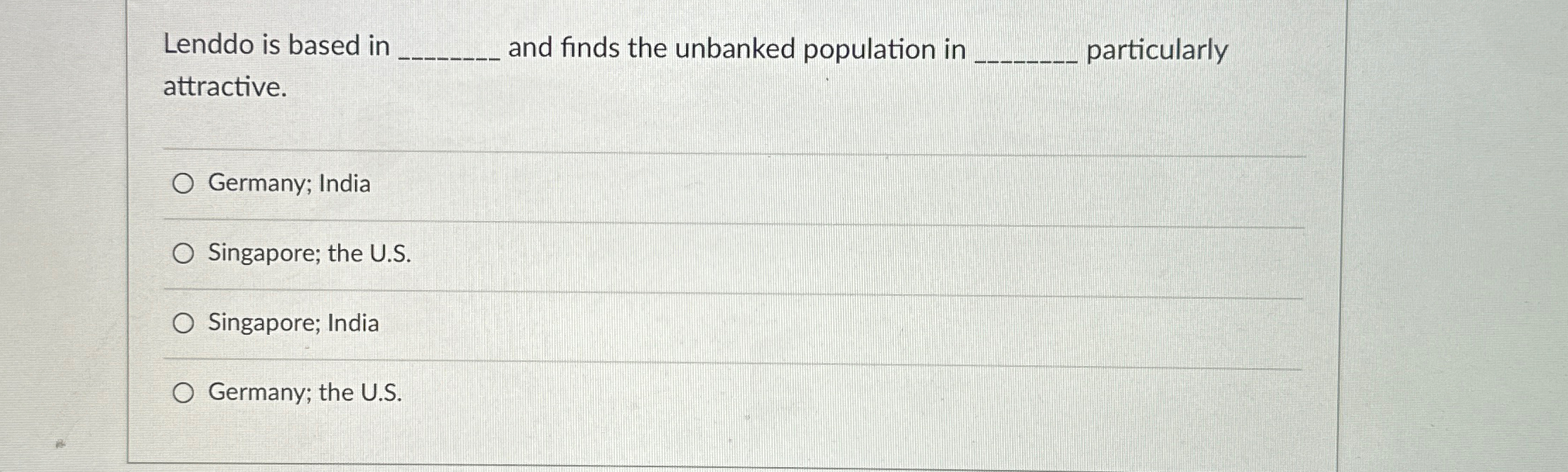 Solved Lenddo is based in and finds the unbanked population | Chegg.com