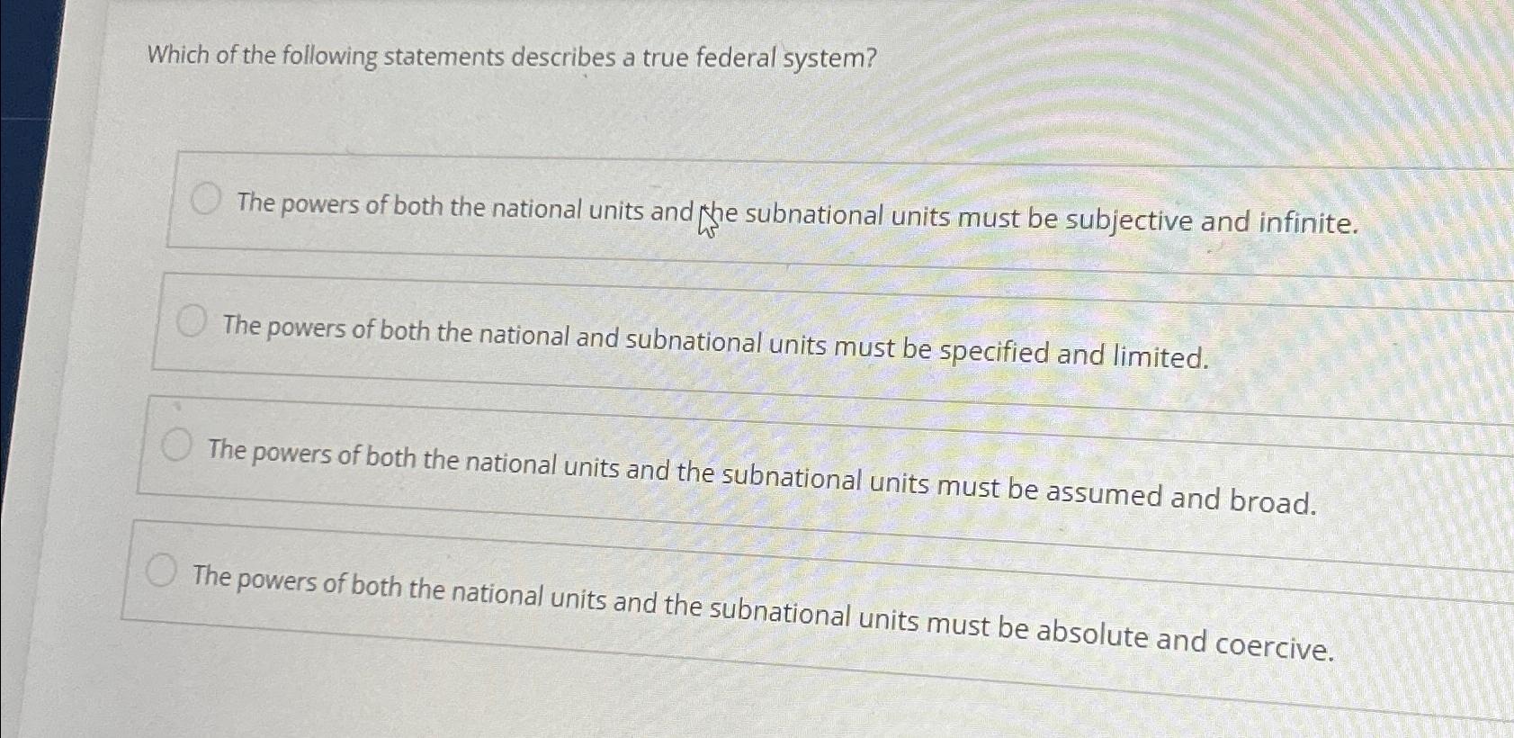 Solved Which of the following statements describes a true | Chegg.com