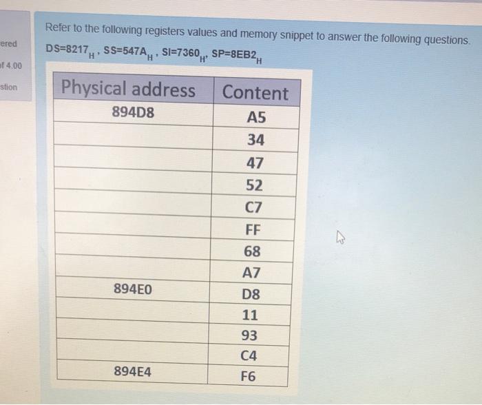 Solved ered Refer to the following registers values and | Chegg.com