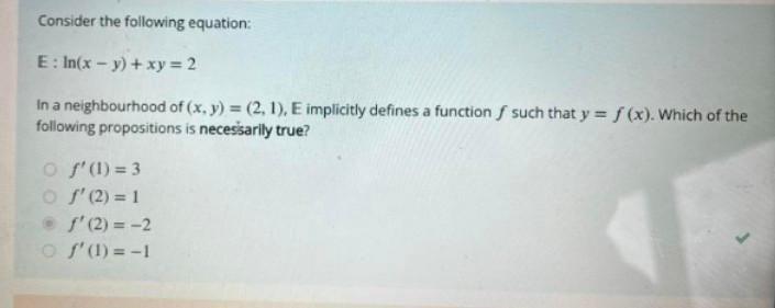 Solved Consider the following equation: E:ln(x−y)+xy=2 In a | Chegg.com