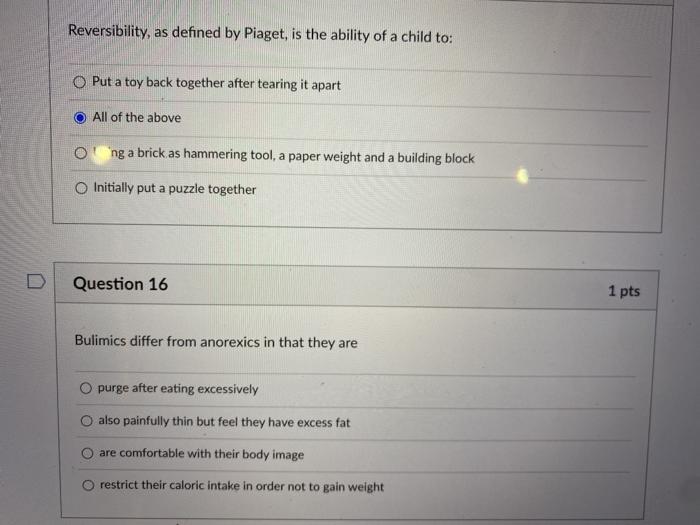 Solved Reversibility, as defined by Piaget, is the ability | Chegg.com