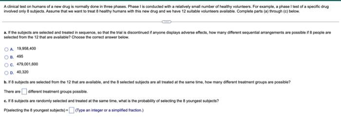 Solved A clinical test on humans of a new drug is normally | Chegg.com