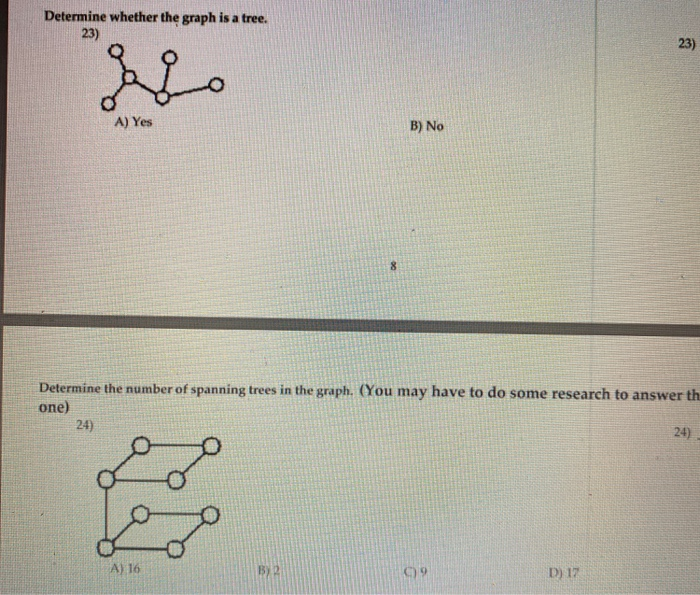 Solved Determine whether the graph is a tree. 23) 23) A) Yes | Chegg.com