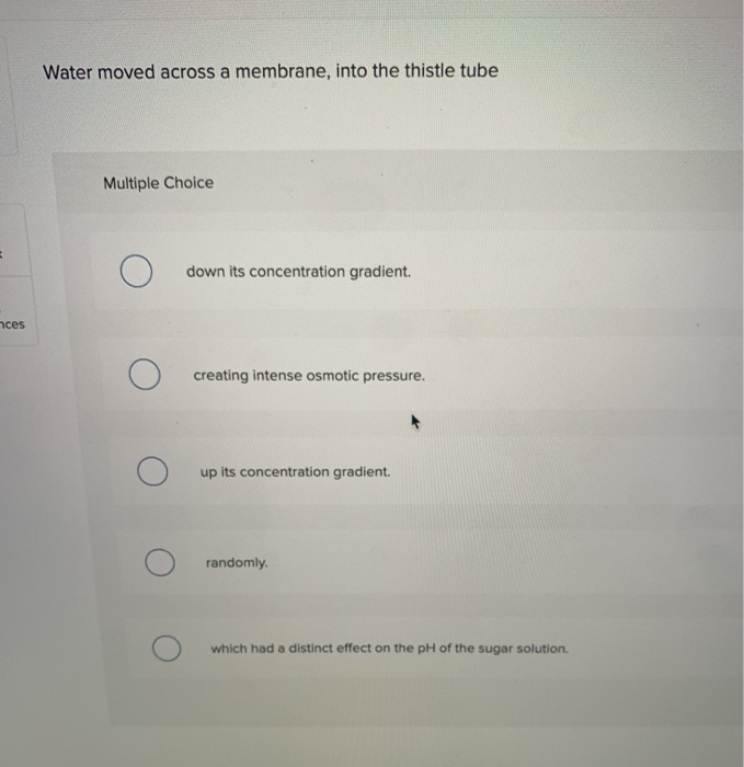 Solved Water moved across a membrane, into the thistle tube | Chegg.com