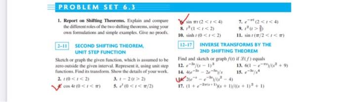Solved PROBLEM SET 6.3 1. Report on Shifting Theorems. | Chegg.com