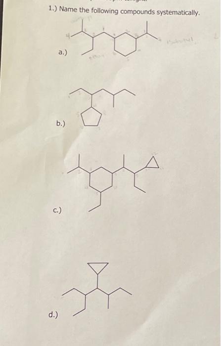 Solved 1.) Name the following compounds systematically. a.) | Chegg.com