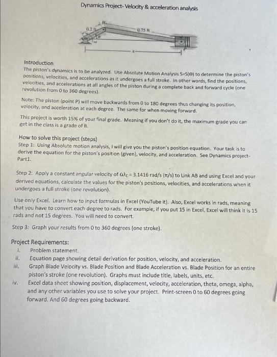 Solved Dynamics Project-Velocity 8 acceleration analysis | Chegg.com