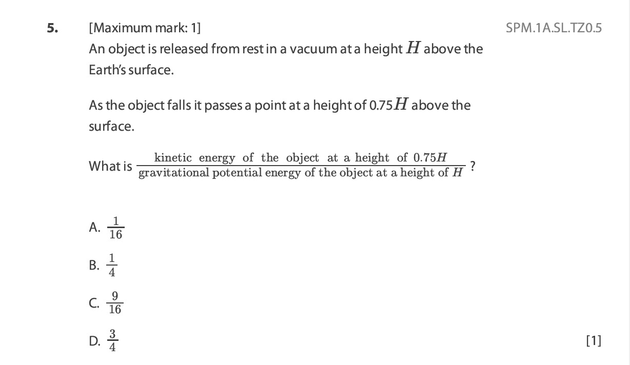 Solved [Maximum mark: 1]An object is released from rest in a | Chegg.com