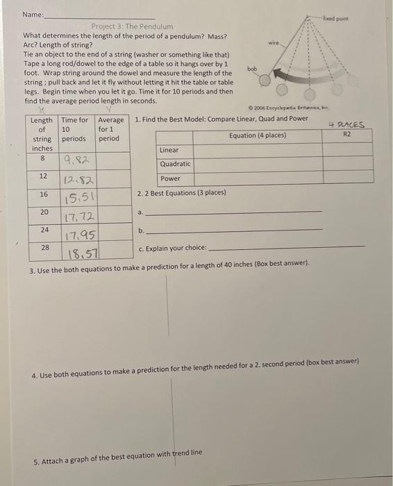 Solved Project 3: The Pendulum What determines the length of | Chegg.com