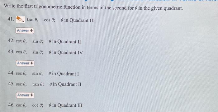 Solved Write the first trigonometric function in terms of | Chegg.com