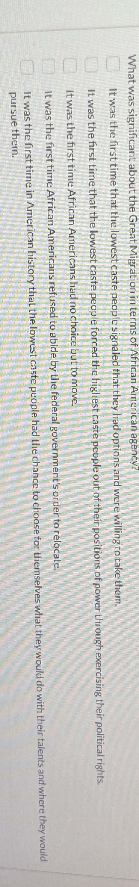 Solved What was significant about the Great Migration in | Chegg.com