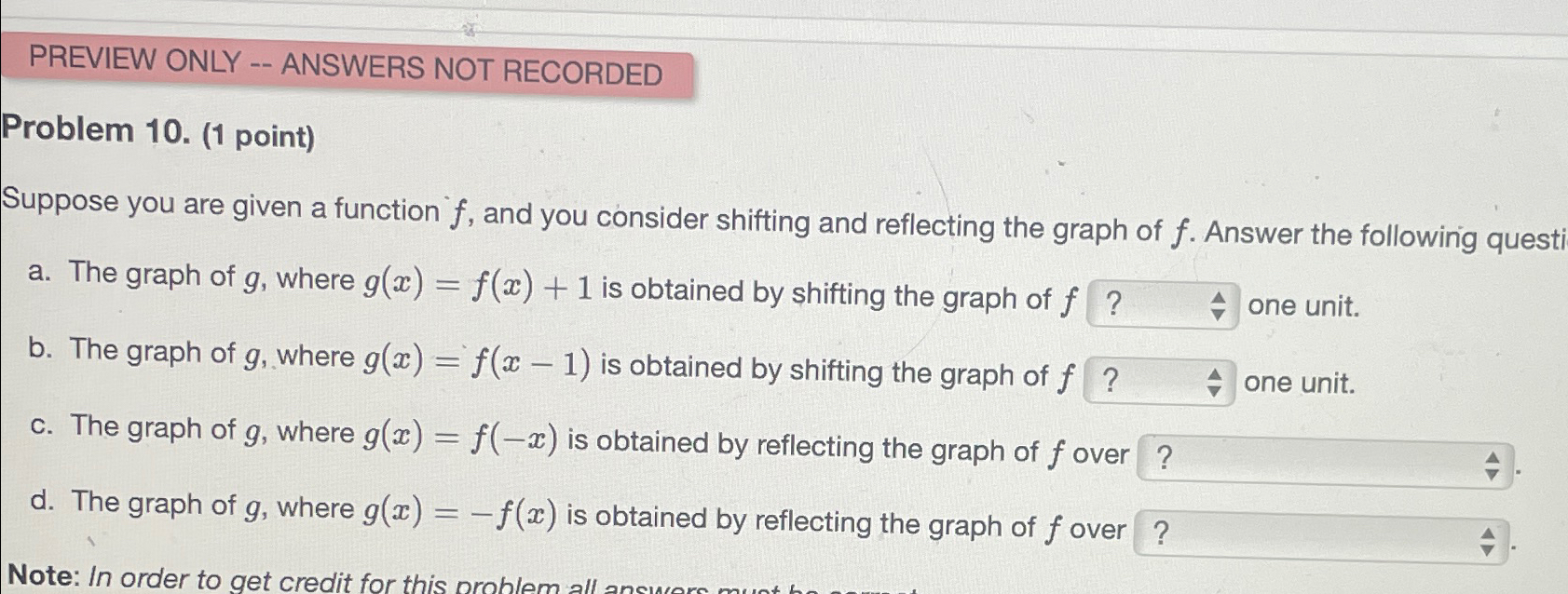 Solved PREVIEW ONLY -- ﻿ANSWERS NOT RECORDEDProblem 10. (1 | Chegg.com