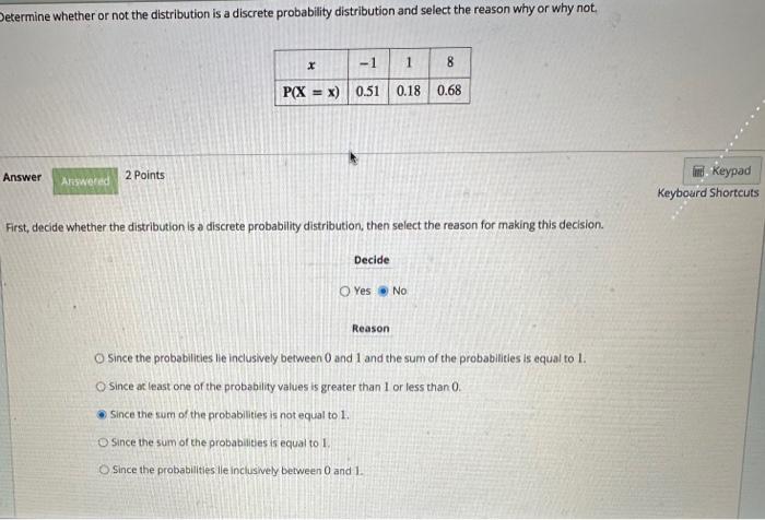 Solved etermine whether or not the distribution is a | Chegg.com