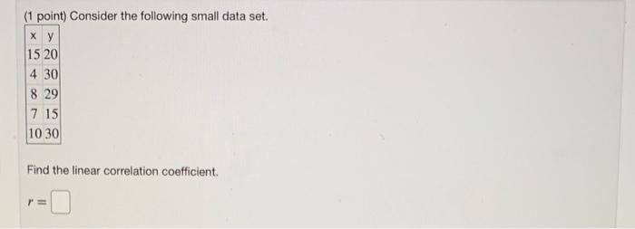 Solved (1 point) Consider the following small data set. Find | Chegg.com