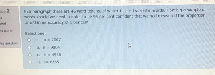 Solved cion 2 In a paragraph there are 46 word tokens, of | Chegg.com