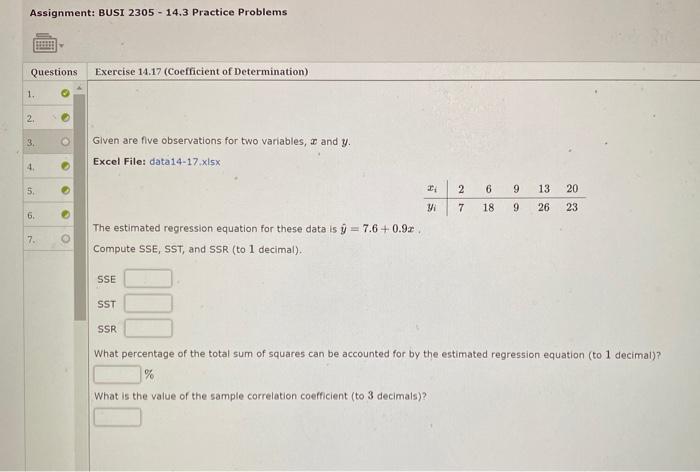 Solved Assignment: BUSI 2305 - 14.3 Practice Problems | Chegg.com