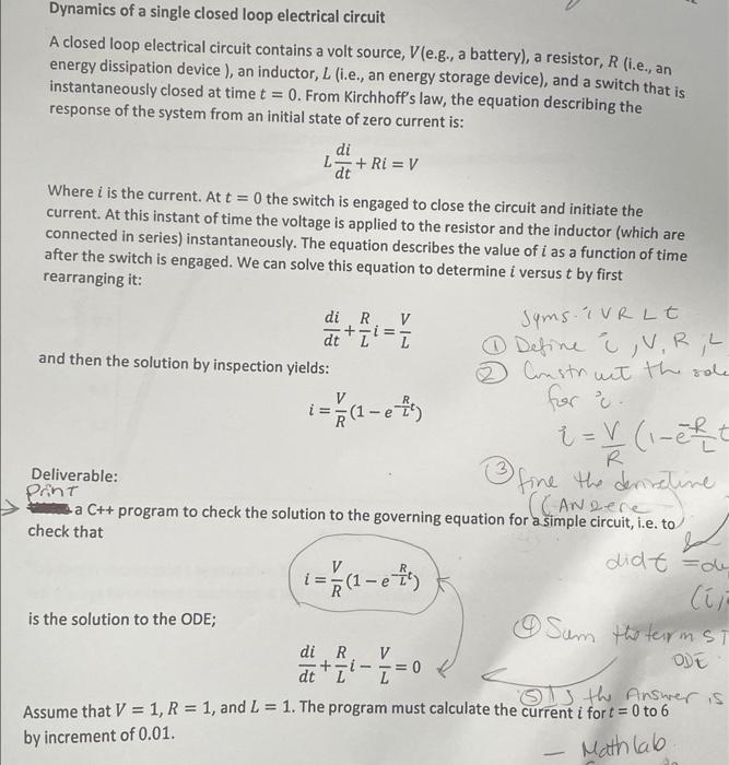 Solved Dynamics Of A Single Closed Loop Electrical Circuit A