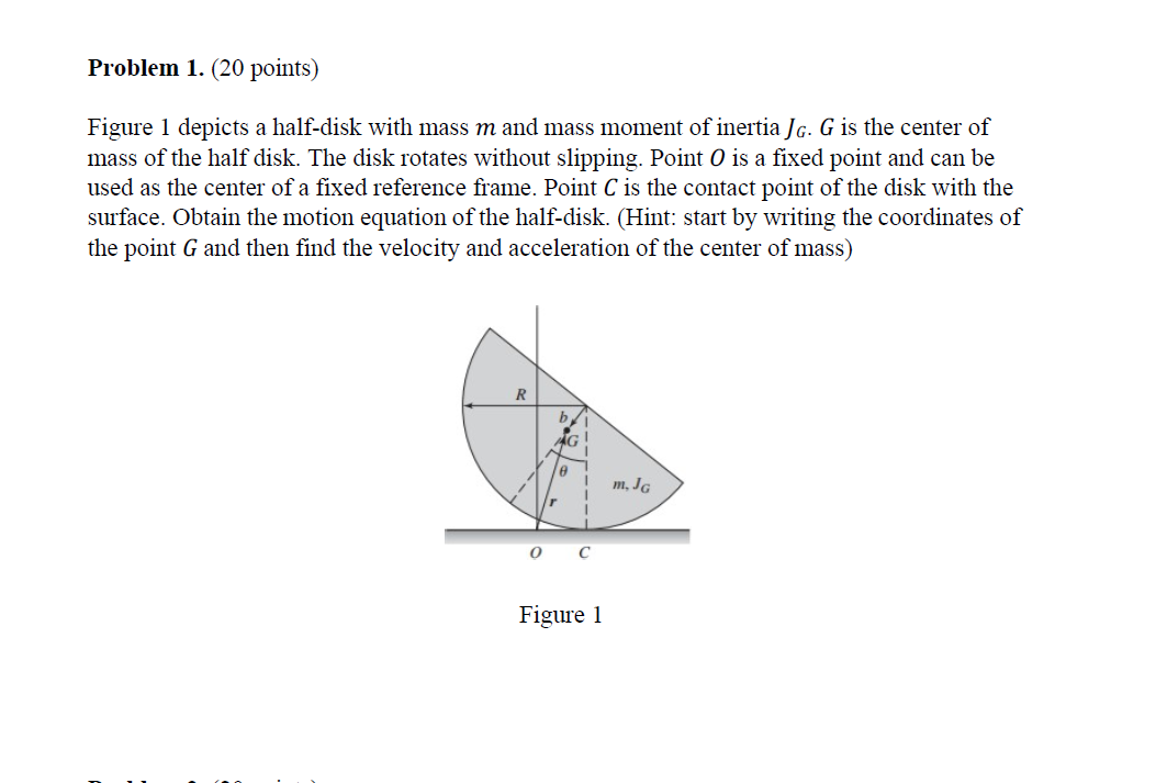 Solved Figure 1 ﻿depicts a half-disk with mass m and mass | Chegg.com