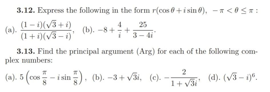 Solved 3.12. Express the following in the form | Chegg.com