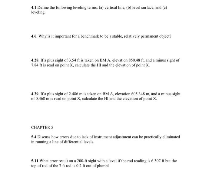 Solved 4.1 Define the following leveling terms: (a) vertical | Chegg.com