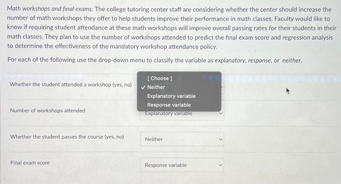 Solved Math workshops and final exams: The college tutoring | Chegg.com