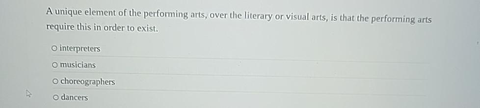Solved A unique element of the performing arts, over the | Chegg.com