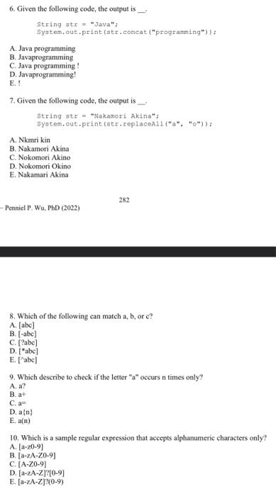 Solved 6. Given the following code, the output is String atr | Chegg.com