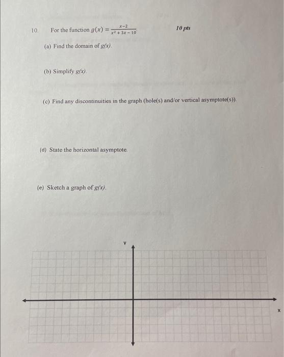Solved 10. For the function g(x)=x2+3x−10x−2. 10 pts (a) | Chegg.com