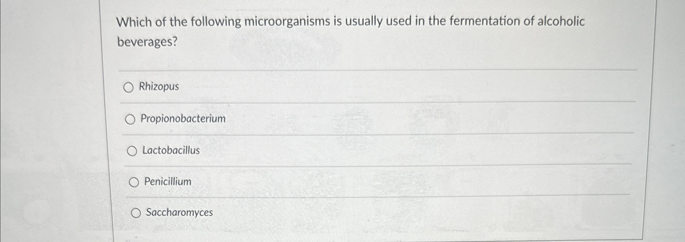 Solved Which of the following microorganisms is usually used | Chegg.com
