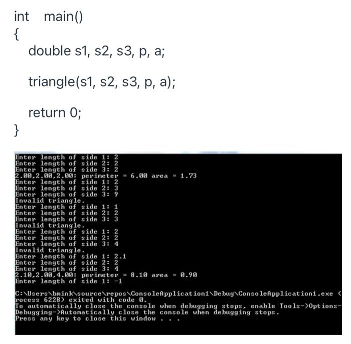 Solved The area of an arbitrary triangle can be computed | Chegg.com