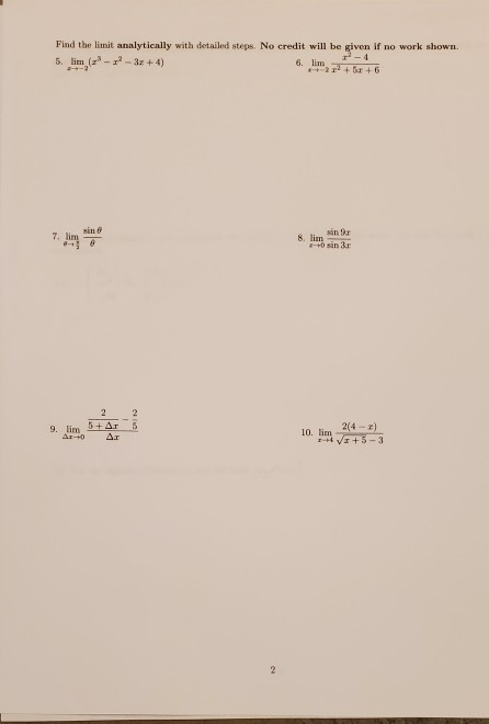 Solved Find the limit analytically with detailed steps. No | Chegg.com