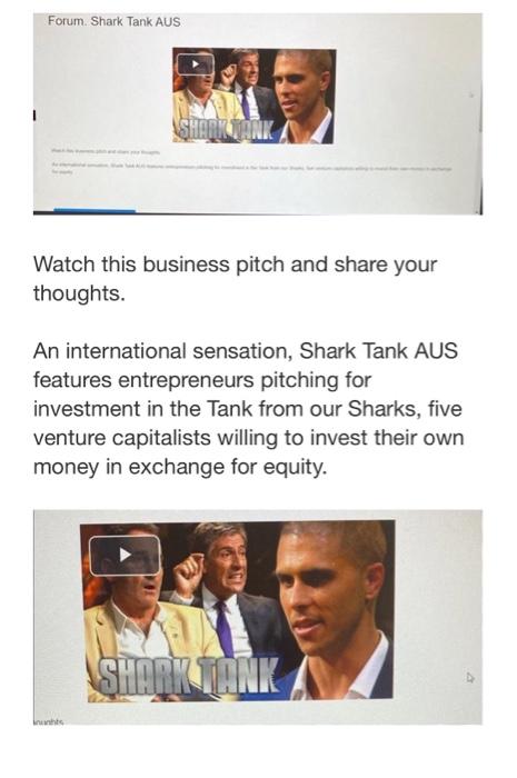 Forum. Shark Tank AUS Watch this business pitch and | Chegg.com