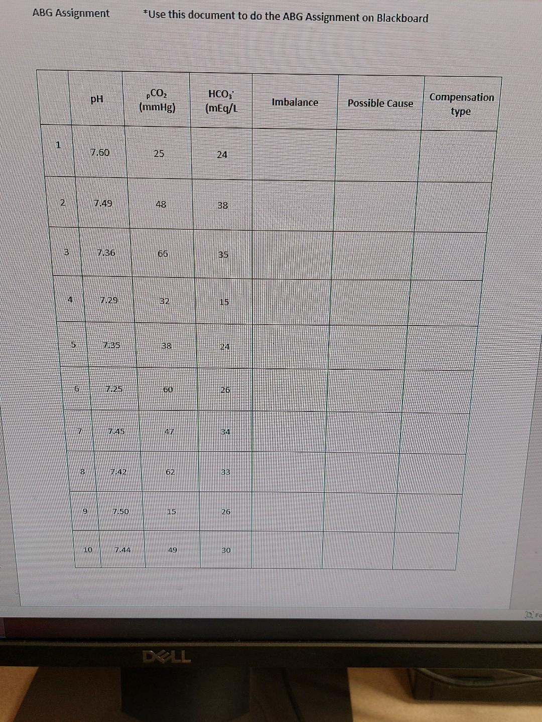ABG Assignment *Use this document to do the ABG | Chegg.com