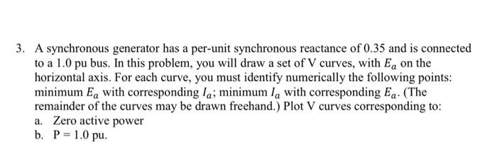 Solved 3. A synchronous generator has a per-unit synchronous | Chegg.com