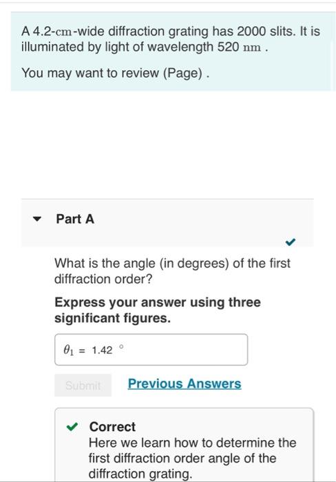 Solved A 4.2-cm-wide diffraction grating has 2000 slits. It | Chegg.com